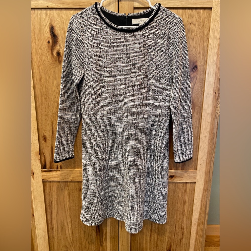 Loft Shimmer Boucle Tweed Fit And Flare Dress Long Sl… - Gem